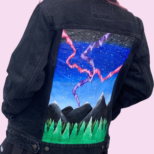 Northern Lights Jacket, Custom Painted Denim Jacket, Painted Jean ...